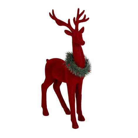 32" Flocked Standing Deer with Wreath Statuary, Red – Laporte's Nursery ...